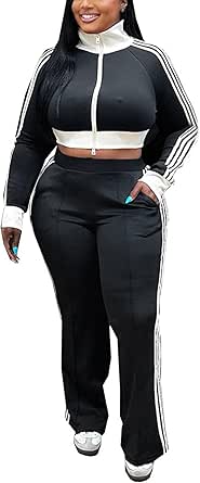 Amazon.com: KANSOON Track Suits for Women Set 2 Piece Zip Up Crop ...