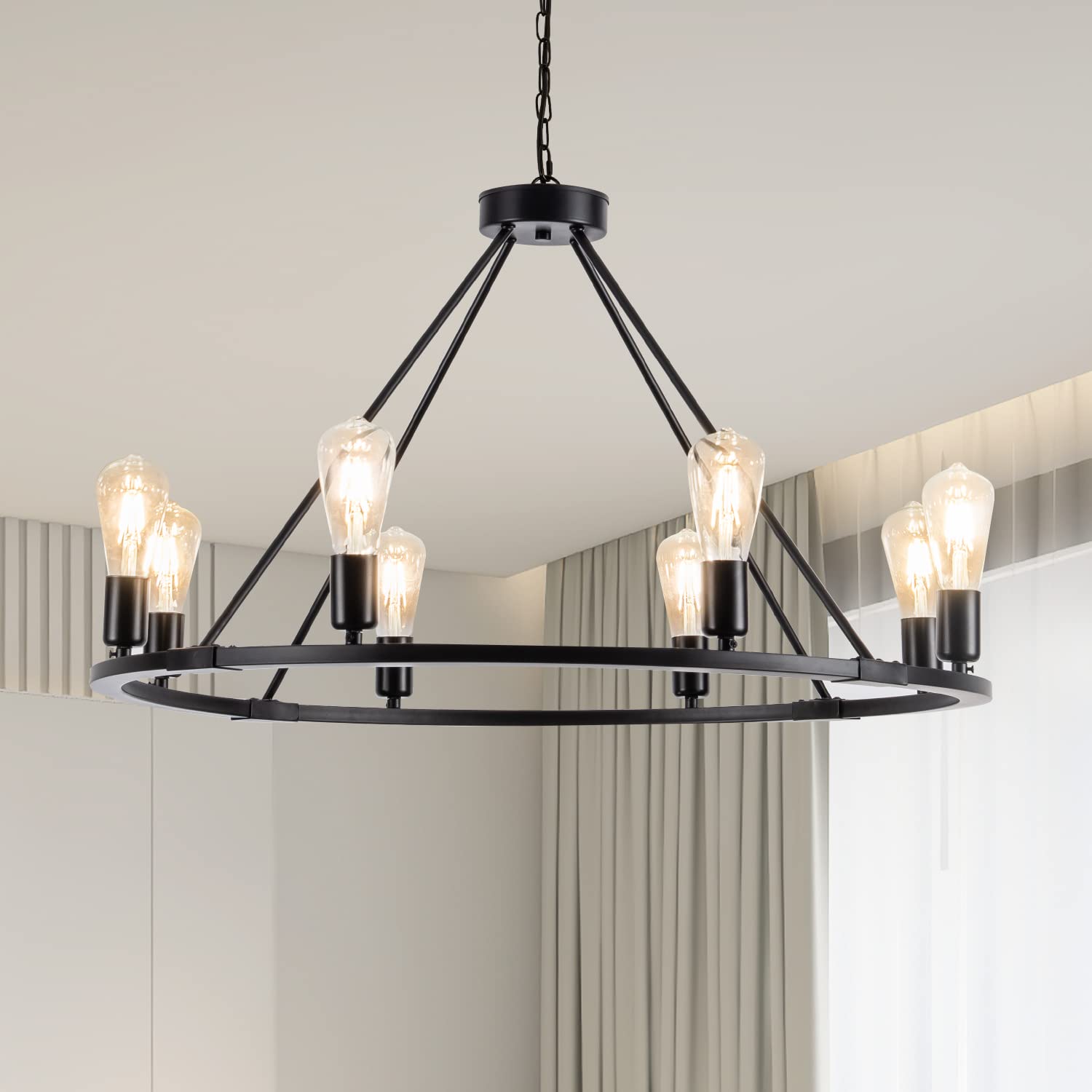 Brfaixla 31.52'' Farmhouse Wagon Wheel Chandelier Modern 8-Light Black ...