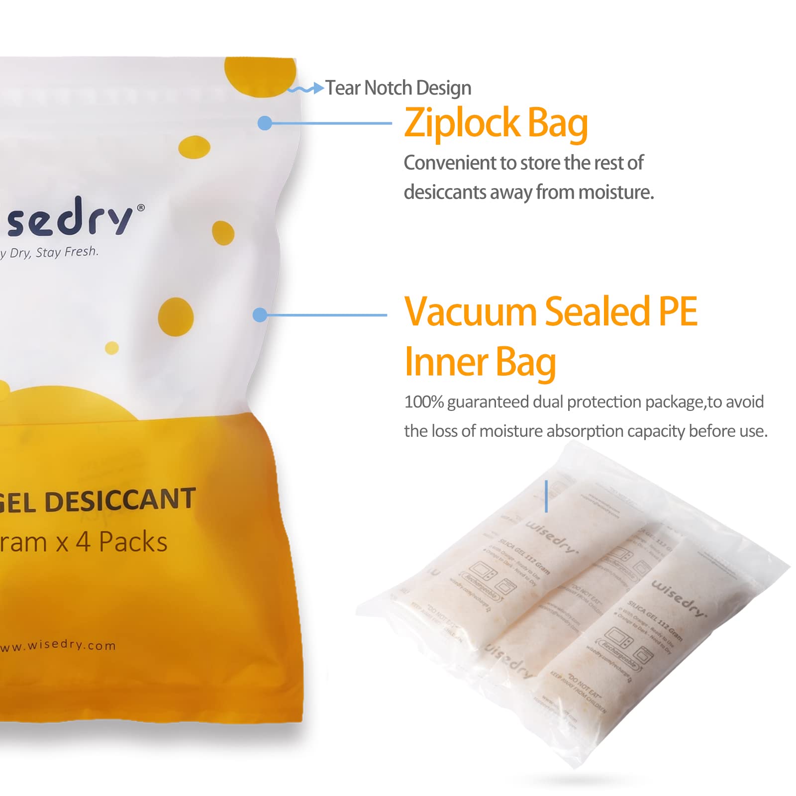 Snapklik.com : Wisedry 112 Gram 4 Packs Silica Gel Desiccant Packs For ...
