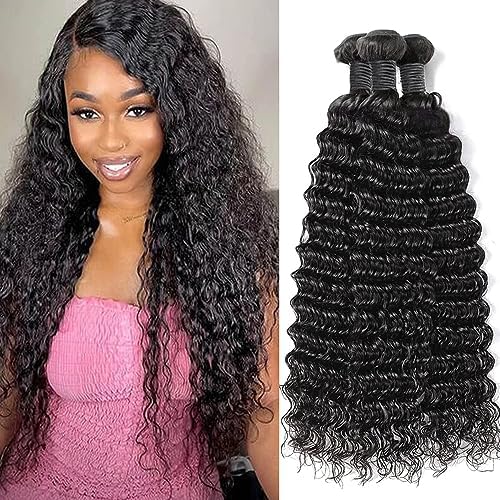 Amazon.com : ANALIC 26 28 30 Inch Deep Wave Human Hair Bundles 10A Deep ...