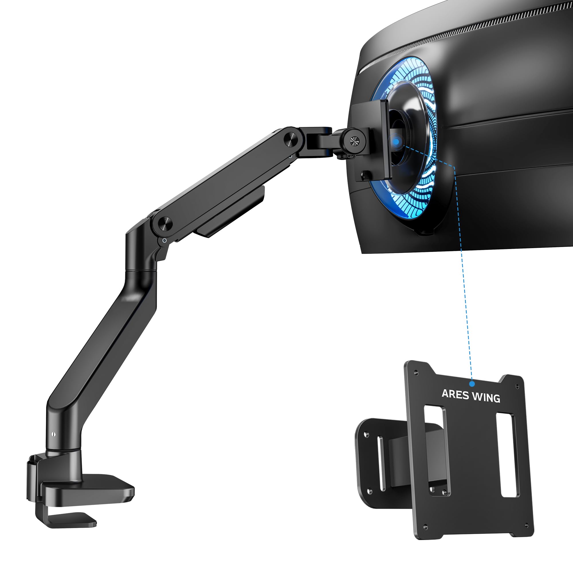 Desk Mount Arm ARES WING Single Monitor Arm - Heavy Duty Gas Spring ...