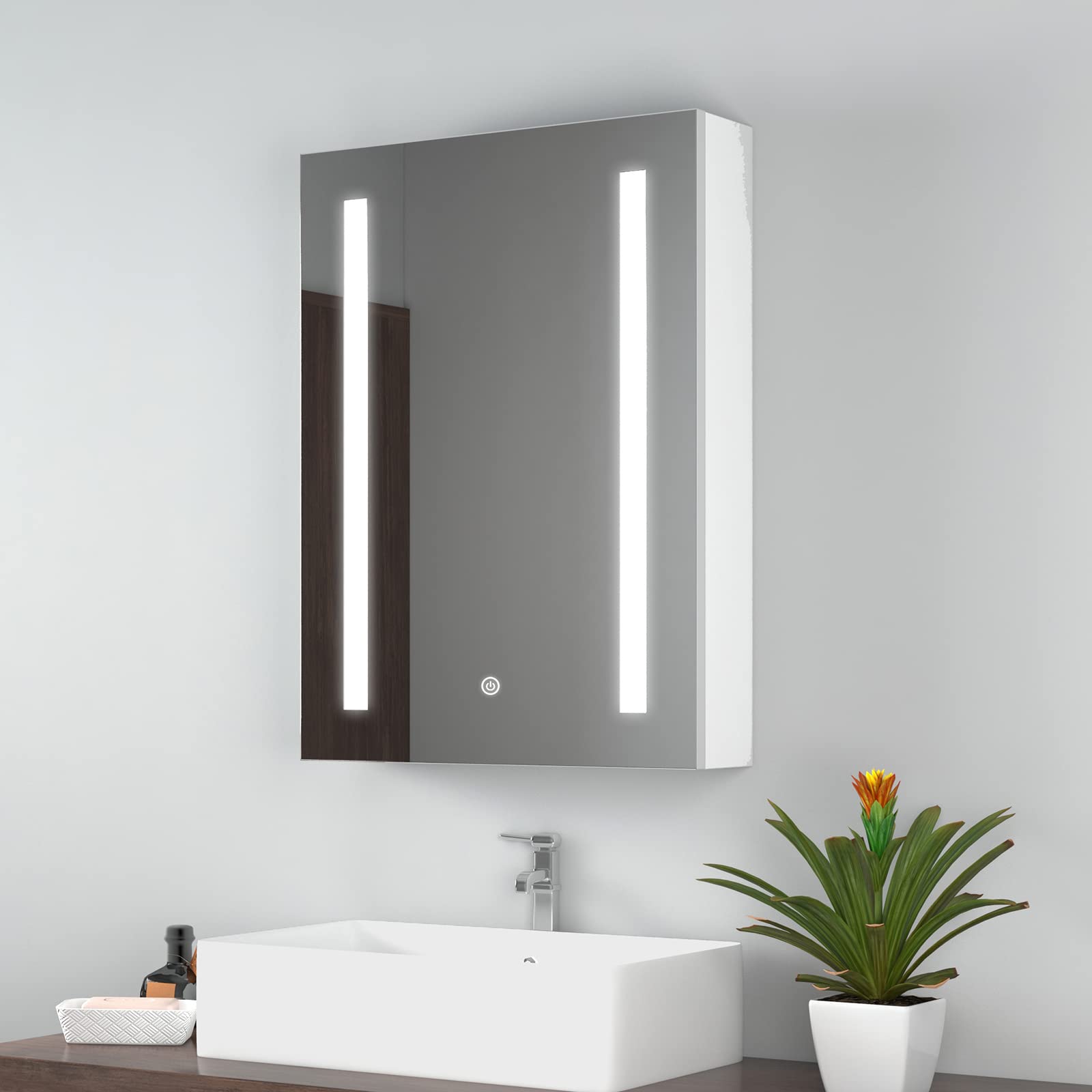 EMKE Led Bathroom Mirror Cabinet, Bathroom Wall Mirror Cabinet with Led ...