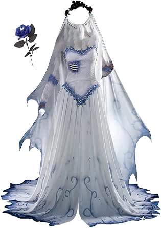 Amazon.com: Howenlthy Womens Corpse Bride Cosplay Costume Emily Wedding ...