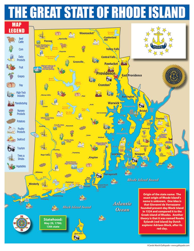 Amazon.com : Gallopade Publishing Group Rhode Island State Map for ...