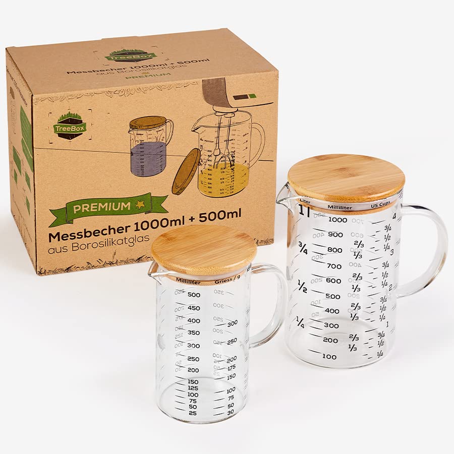 TreeBox Premium Messbecher glas - Messbecher 1l & 500ml - 2er Set ...