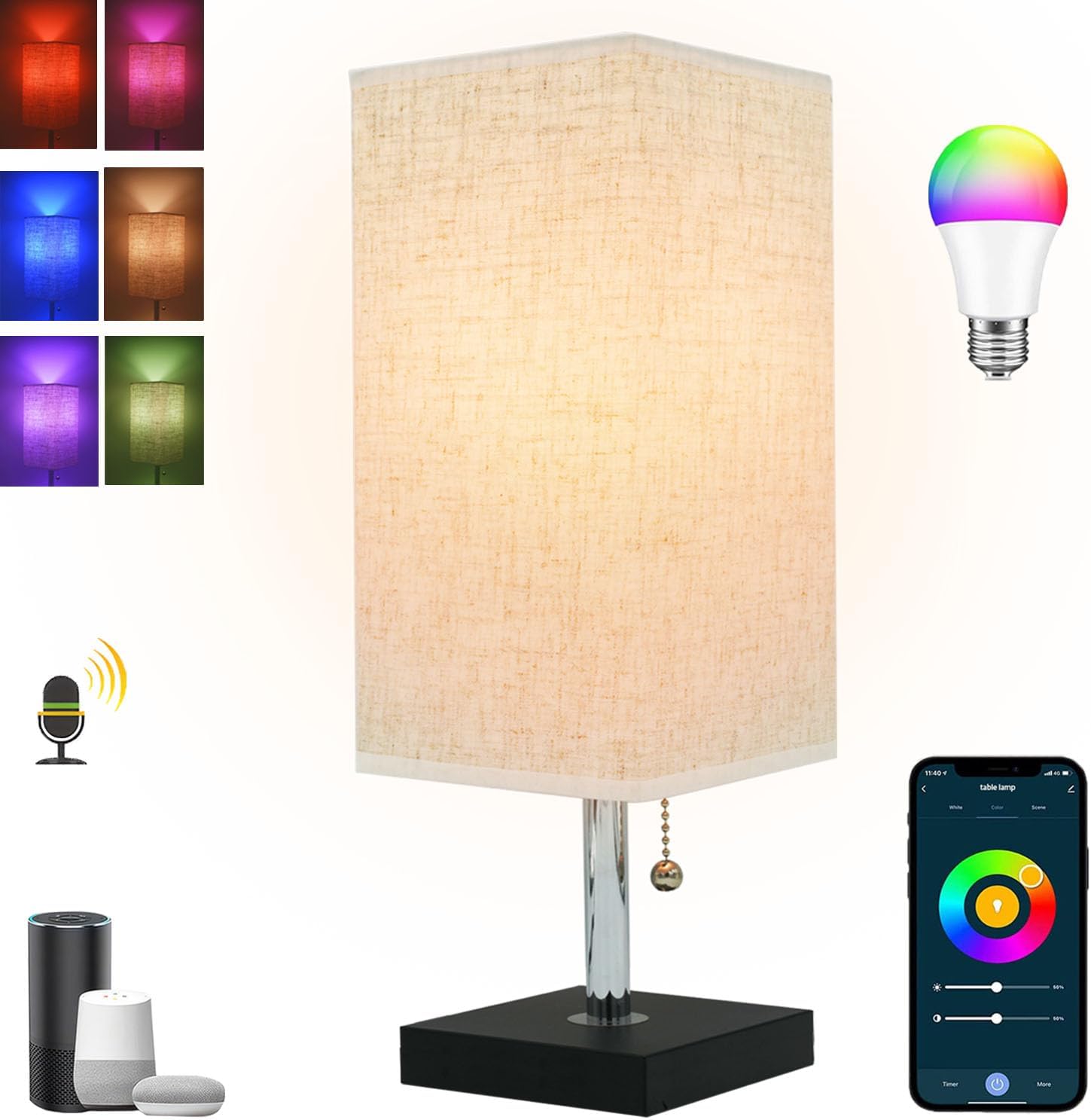 Eytueo Upgrated Smart Table Lamp with Matter Smart Light Bulbs ...