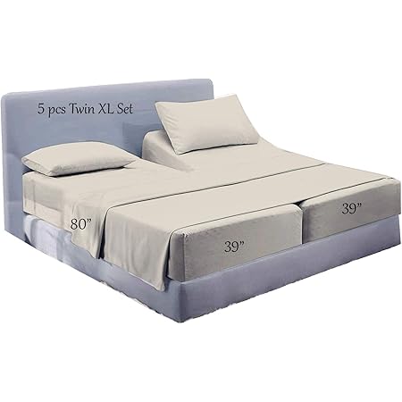 Amazon.com: Split King Sheets Sets for Adjustable Beds-Twin XL Fitted ...