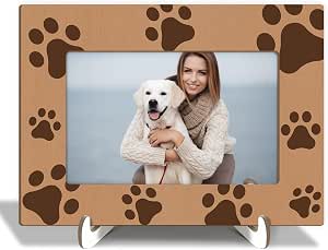 Amazon.com - Wood Picture Frame with Wood Stand, Pet Paw Print Photo ...