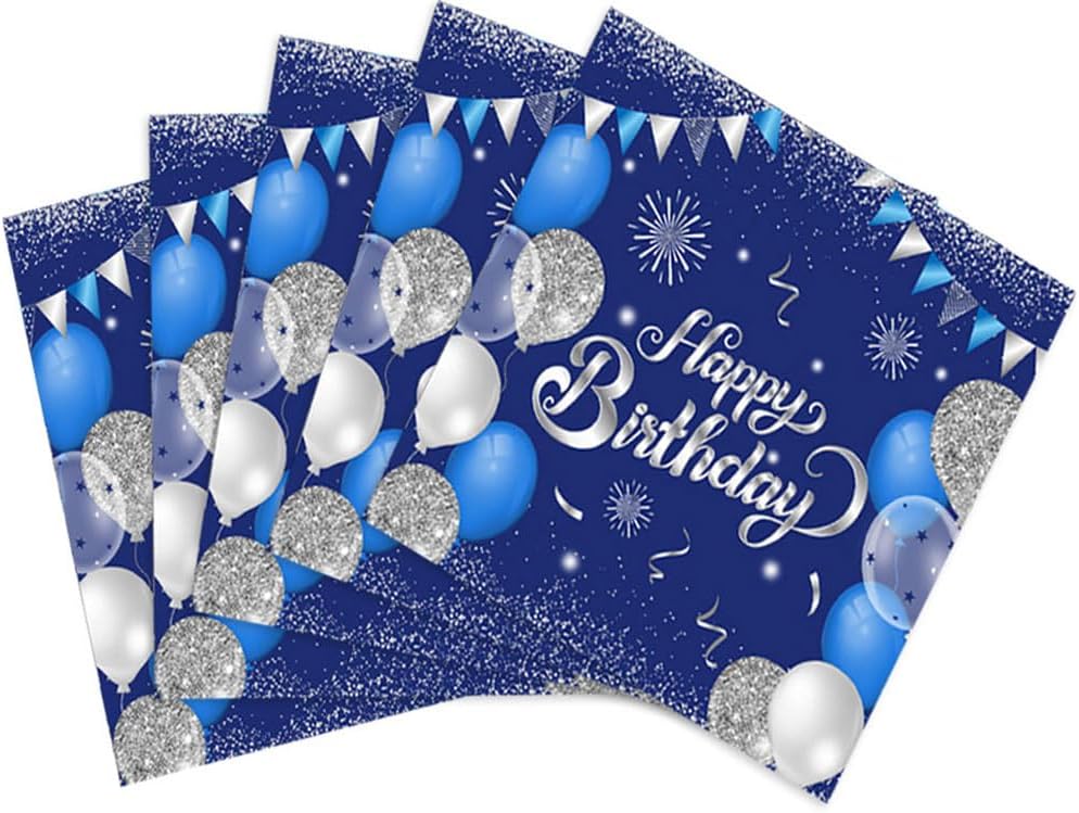 Amazon.com: 40PCS Happy Birthday Napkins Blue and Silver Theme ...