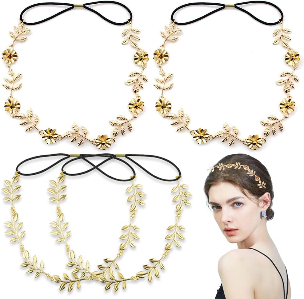 Amazon.com : Ainvhh 4 Pieces Elastic Flower Head Chains Gold Leaves ...