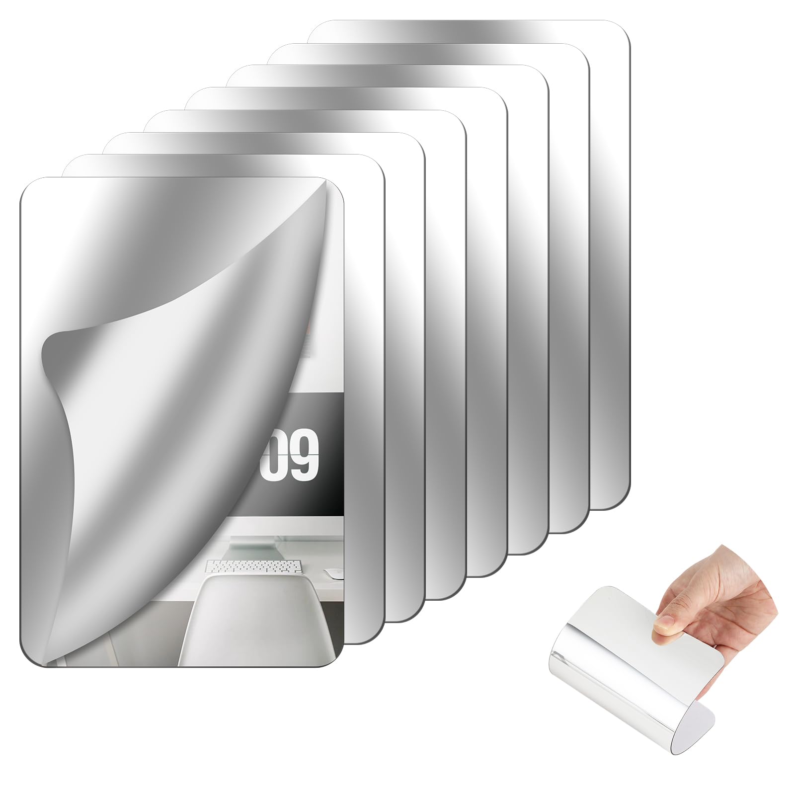 YUXIANLB 8 Pcs Self Adhesive Acrylic Mirror, 4 x 6 Inch Mirror Tiles ...