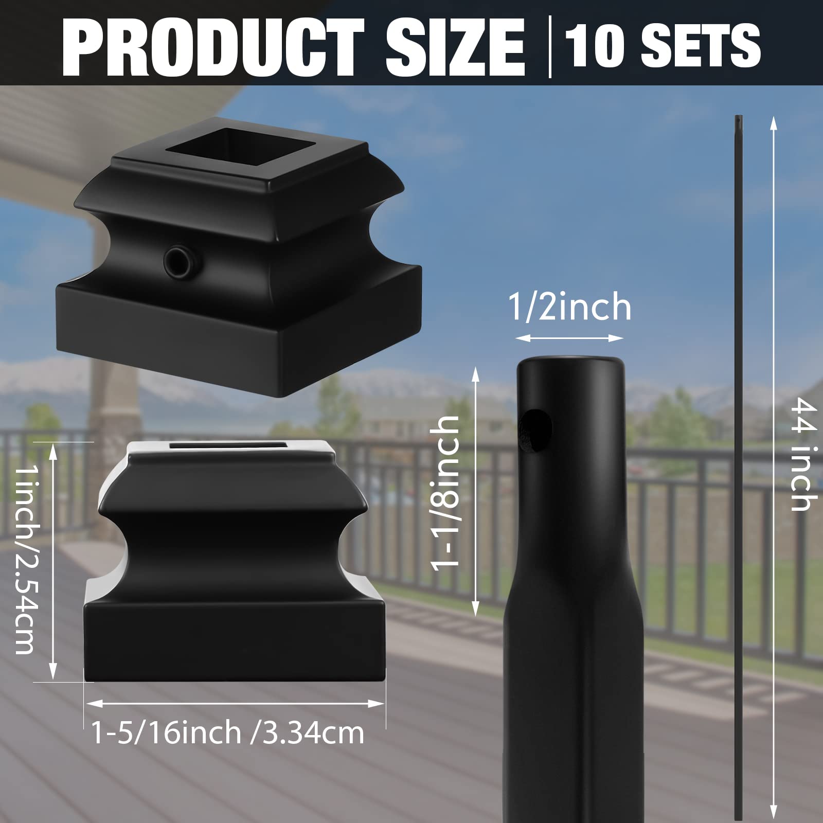 Therwen Set of 10 Wrought Iron Balusters, Hollow Plain Bar Balusters ...