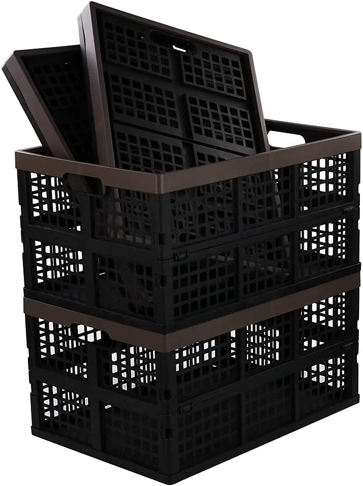 Amazon.com: Hommp 4-Pack Black Stackable Plastic Storage Basket/Storage ...