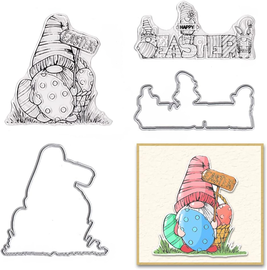 Amazon.com: ALIBBON 2Pcs Happy Easter Gnomes Clear Stamps and Dies for ...