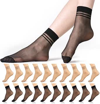 Amazon.com: bropapa 20 Pairs Women's Ankle Sheer Nylon Socks Nude Black ...
