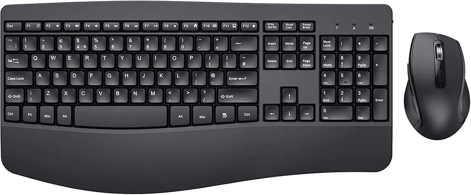 Wireless Keyboard and Mouse Set, Ergonomic USB Keyboard and Mouse Combo ...