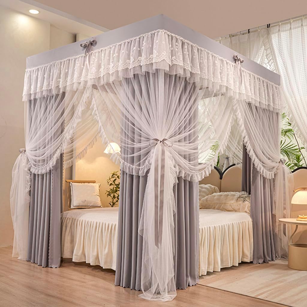 Amazon.com: SCMTYWCQ 4 Corners Post Solid Color Bed Canopy Curtain ...