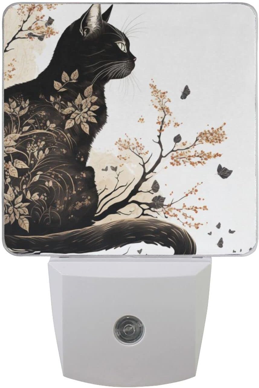 ZENWAWA Art Floral Cat Night Light Plug into Wall Decorative Auto Dusk ...
