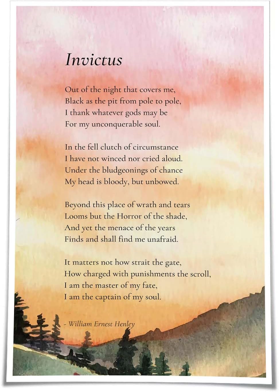 Amazon.com: Peastrog Invictus Poem Wall Art Poetry Prints Poster Canvas ...