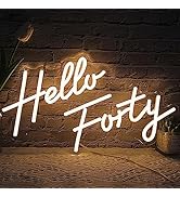 Hello Forty Neon Sign 40th Birthday Dimmable Neon Sign Pink Letters ...