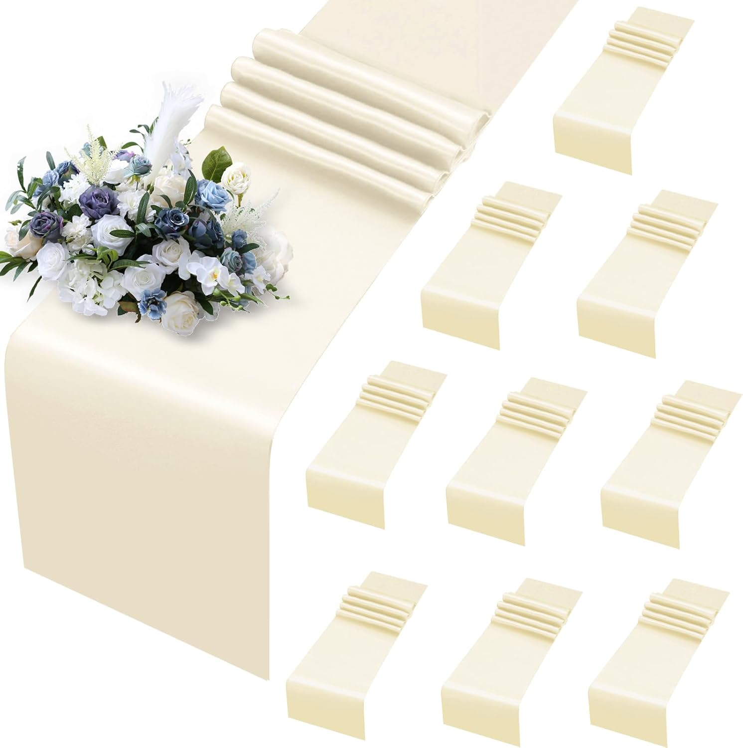 Amazon.com: MILVOWOC 10 Pack Beige Satin Table Runners, 12 x 108 Inch ...