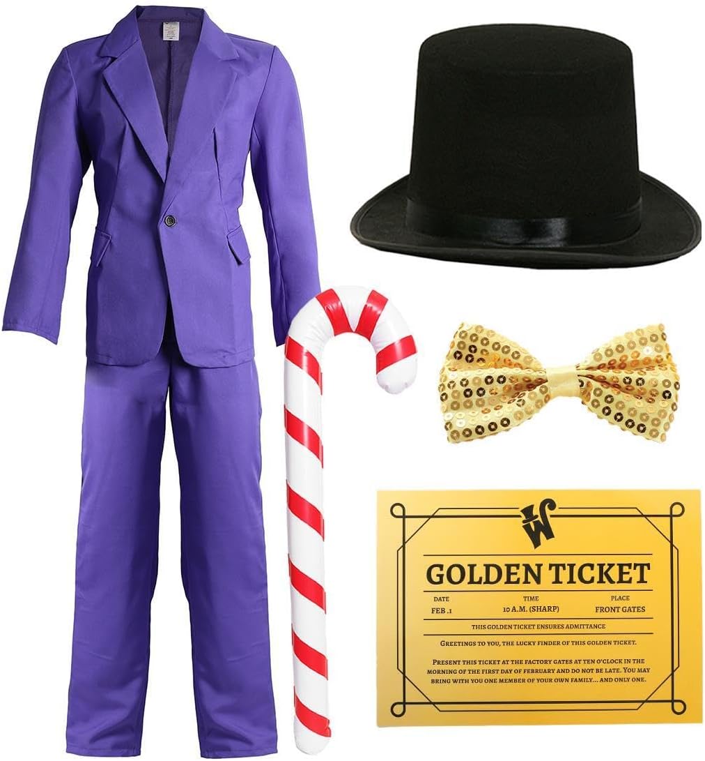 Adults Chocolate Factory Boss Costume - Small - Purple Suit, Black Top ...