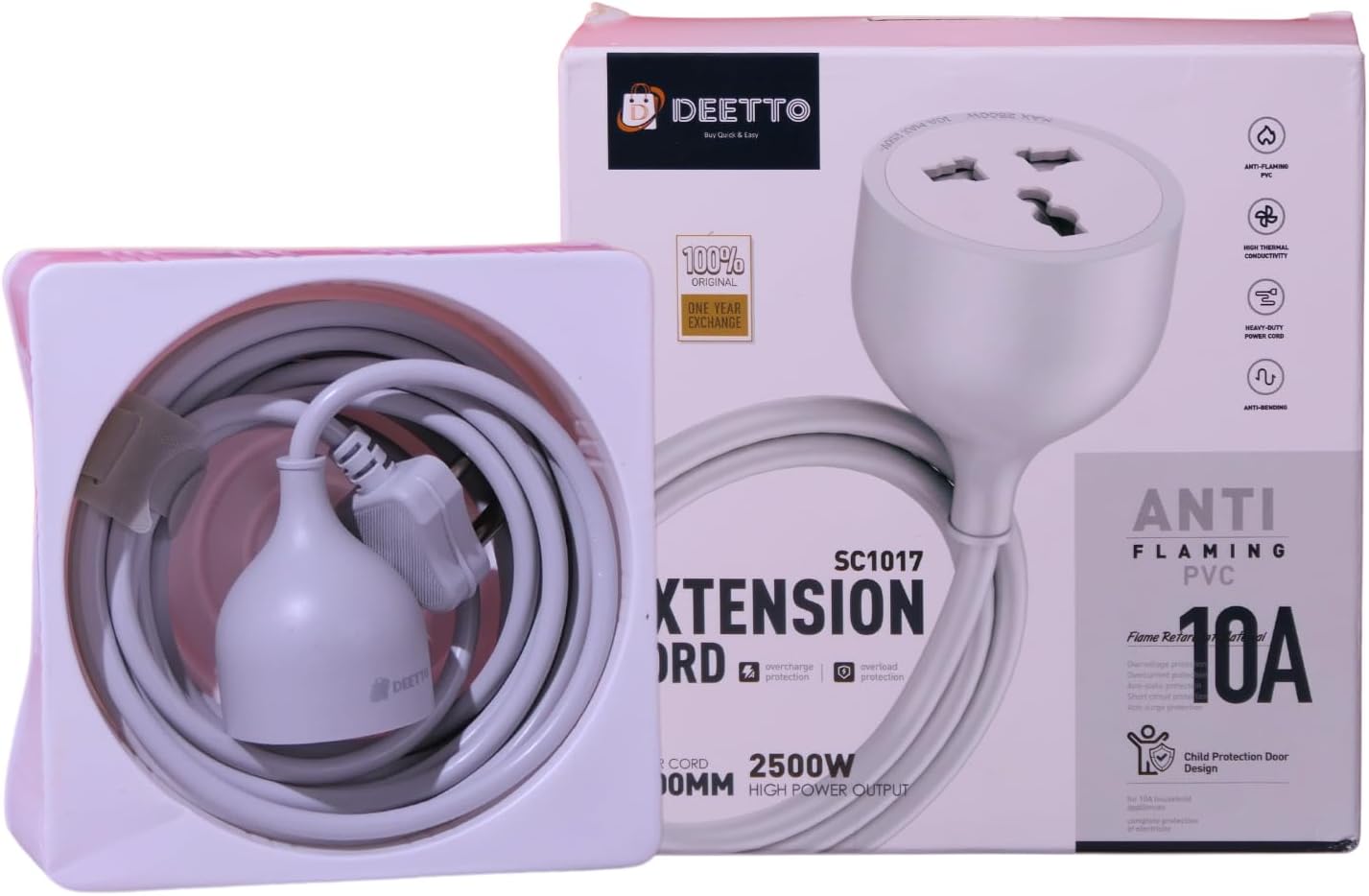 Buy DEETTO® Power Extension Cord, Single Socket 1 Way Outlet Power ...