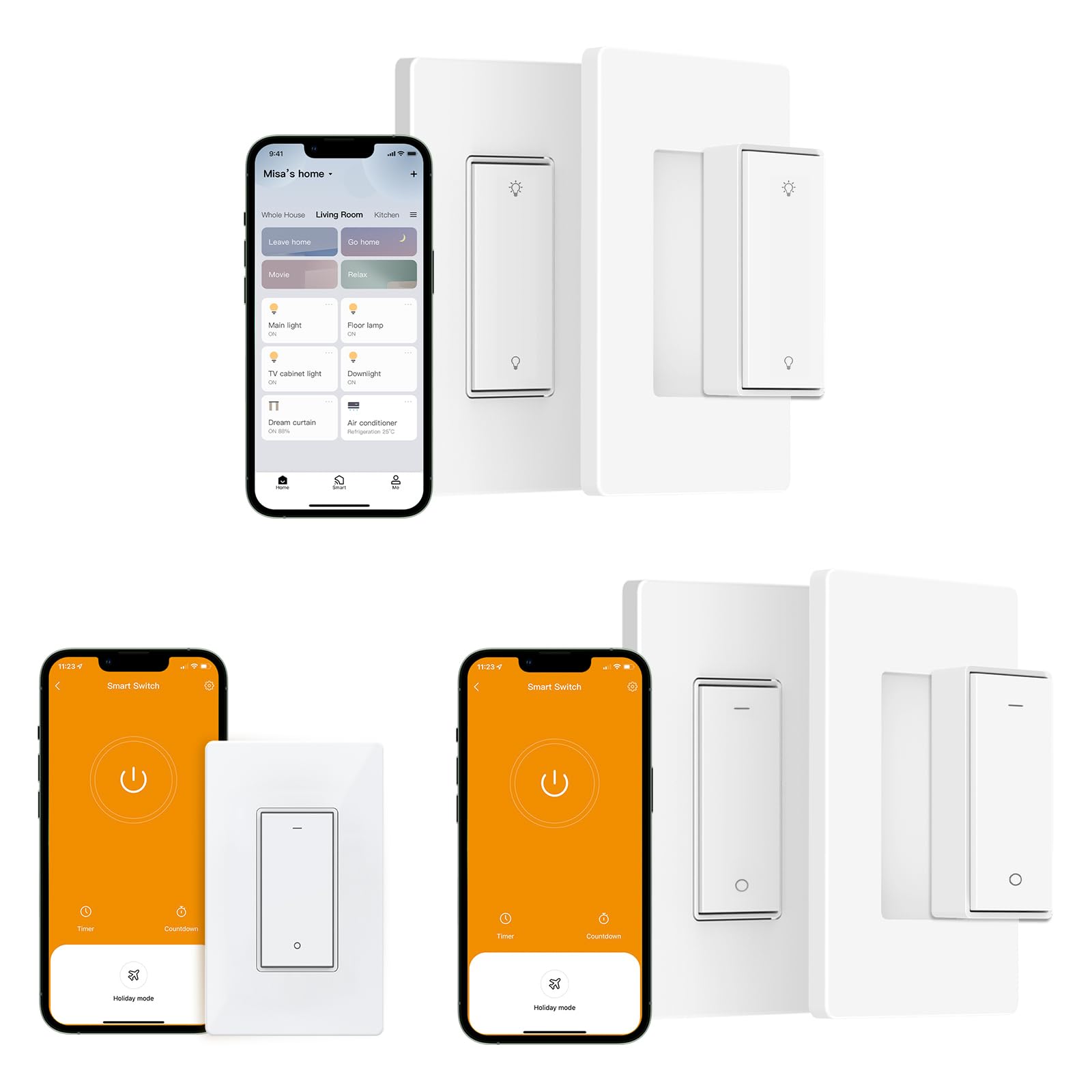 Smart Light Switch with Rmote + Smart Dimmer Switch with Rmote + Smart ...