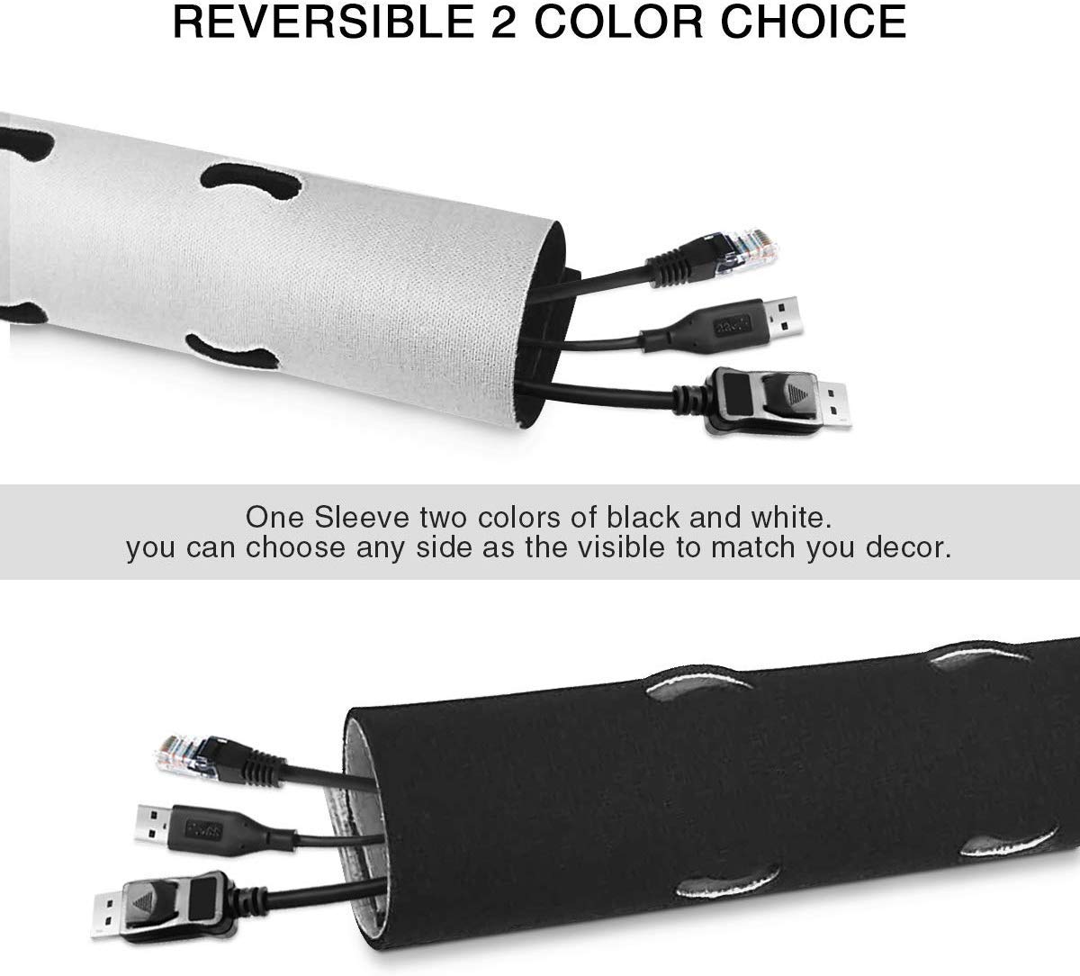 Cable Management Sleeves - 6amLifestyle Reversible Cable Tidy Organiser ...