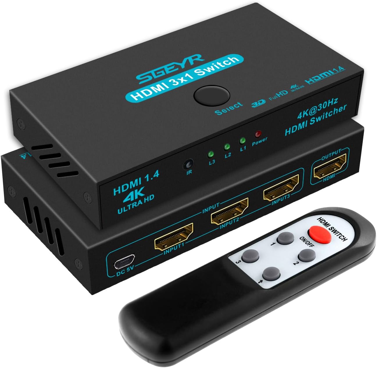 Switch HDMI 4K 60Hz, KOOFIT Multiprise Multi HDMI Commutateur Switch 3 ...