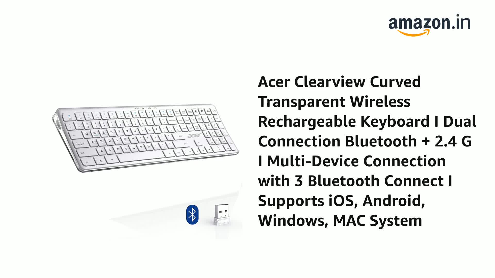 Watch Acer Clearview Curved Transparent Wireless Rechargeable Keyboard ...