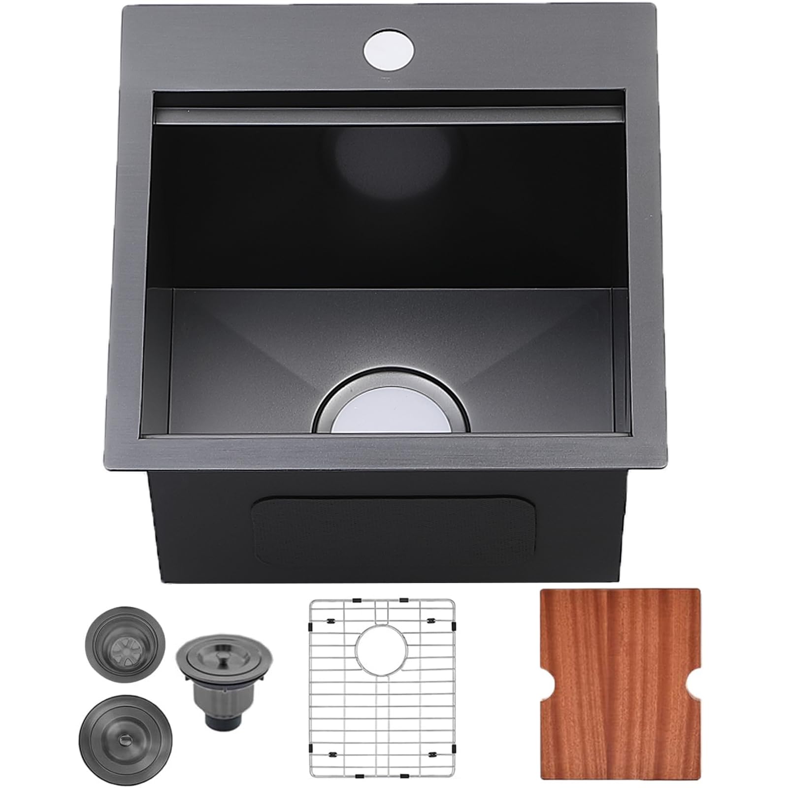 Black Bar Sink Drop In-15x15 Inch Kitchen Sink Stainless Steel Square ...