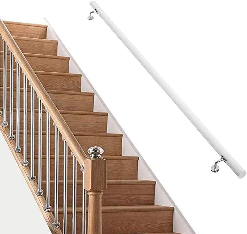 Wooden Staircase Handrail Against The Wall, Non-Slip Handrails In The ...