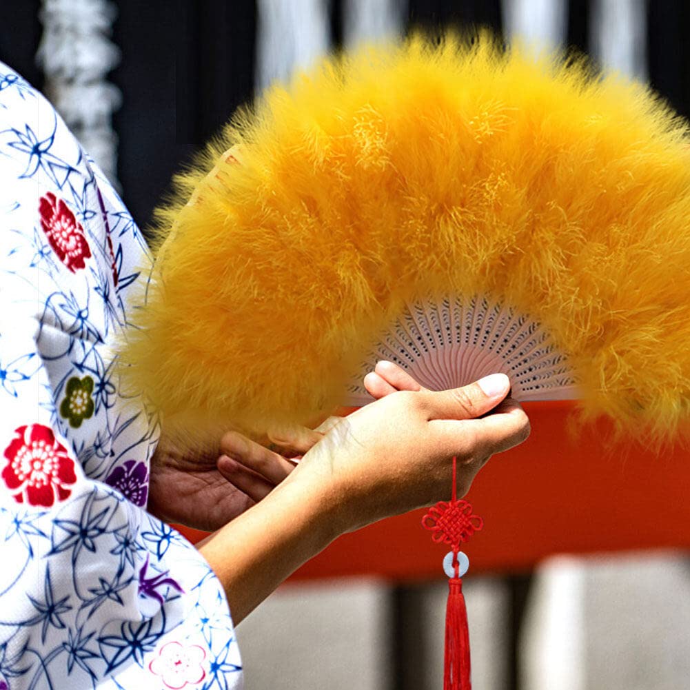 MoreChioce Handheld Feather Fan, Vintage Marabou Feather Fan Foldable ...