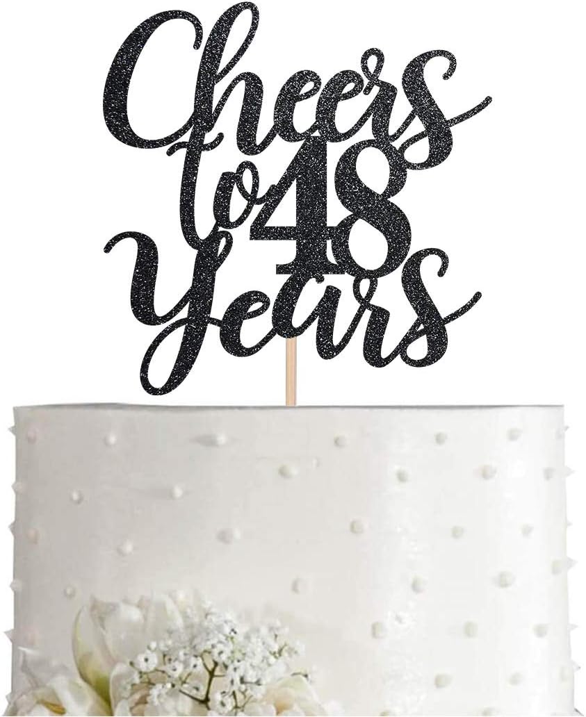 Amazon.com: 48 Black Glitter Happy 48th Birthday Cake Topper, Cheers to ...