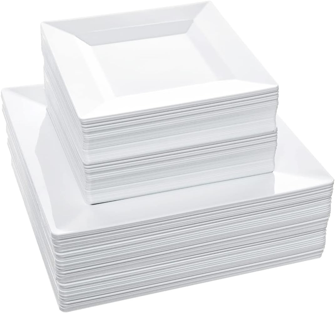 Amazon.com: ricpok Disposable Square Plastic Plates - 100 Pack - 50 x 9 ...