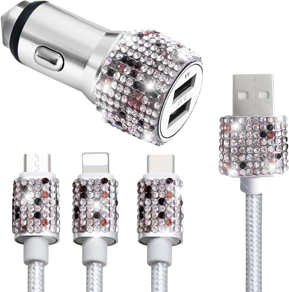 Amazon.com: Bling Car Charger Accessories Set,Rhinestone Dual USB Car ...