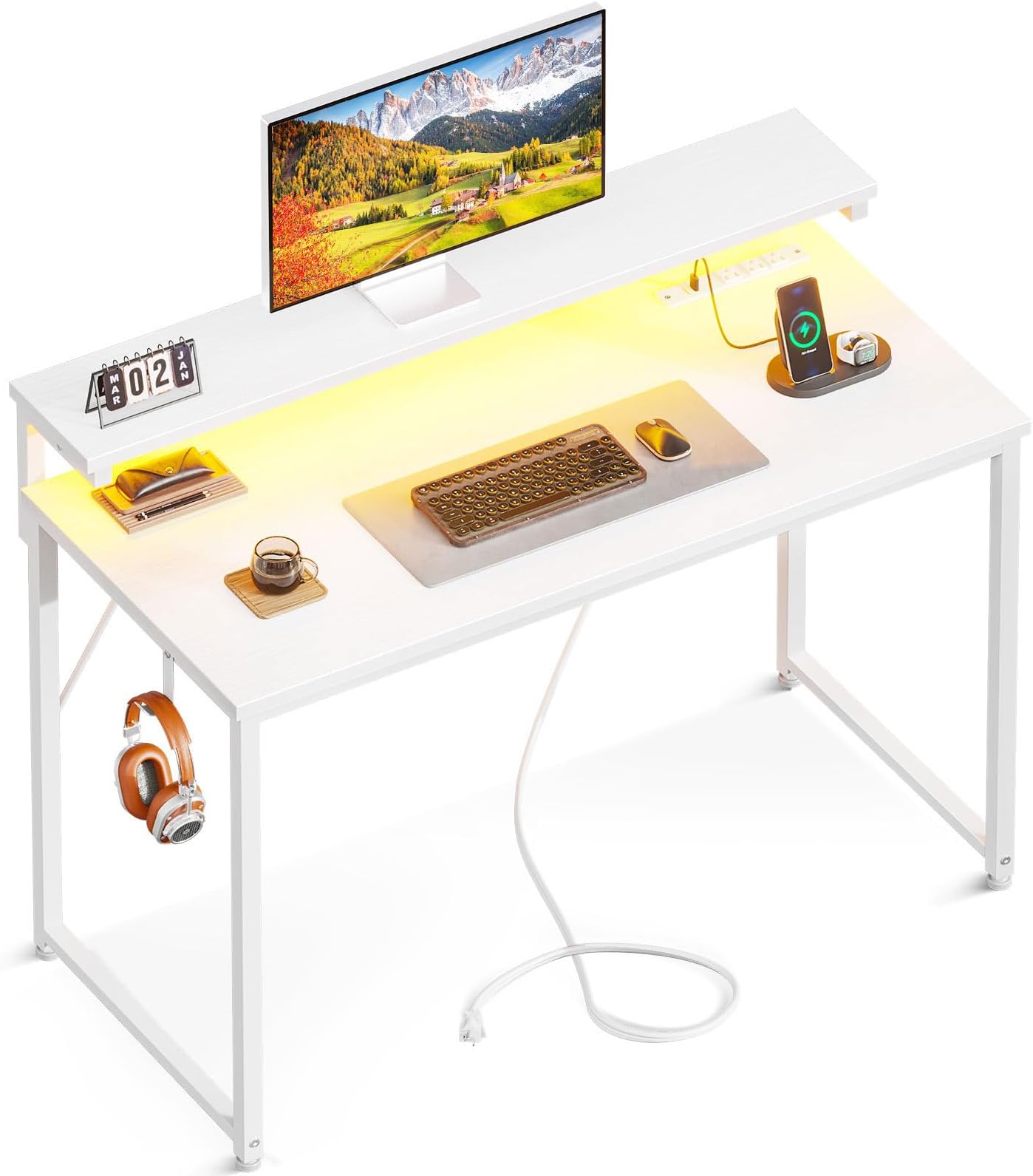 Amazon.com: iSunirm 47 inch Computer Desk with Power Outlets, Gaming ...