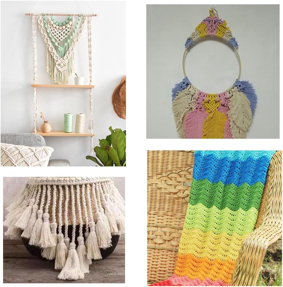 AMZWUS Macrame Cord,3mm x 109 Yards 100 % Natural Macrame Cotton Rope ...