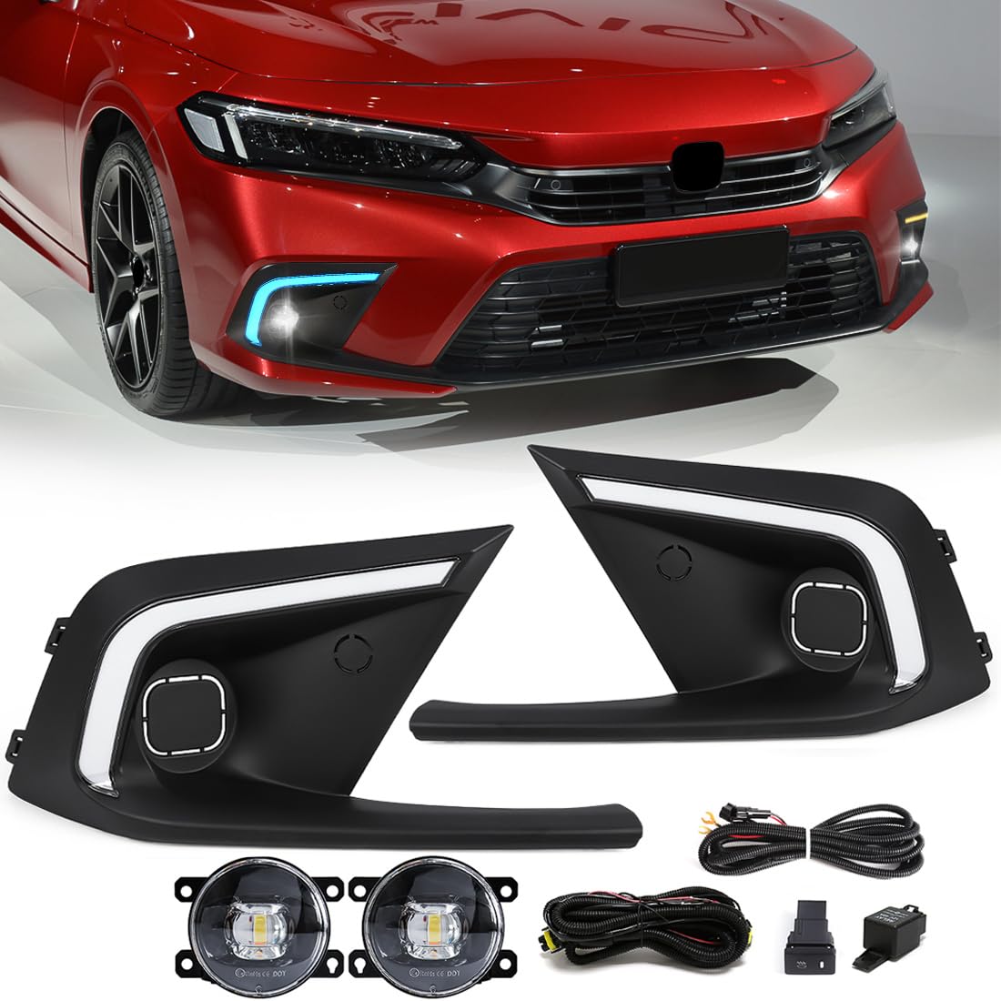 July King LED Daytime Running Lights DRL With Fog Lamp Cover Case For ...