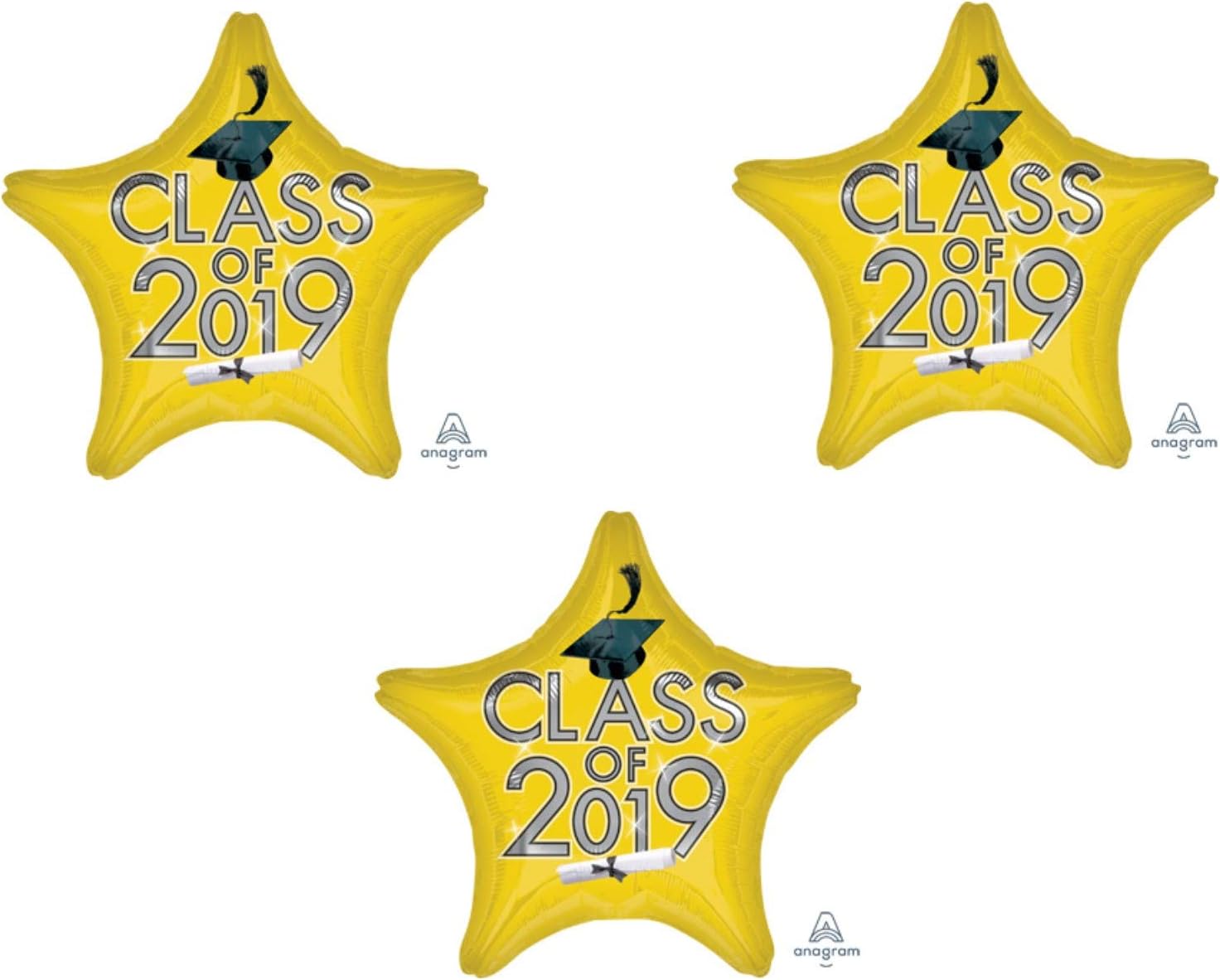 Amazon.com: Set of 3 Yellow Class of 2019 Balloons Decoration ...