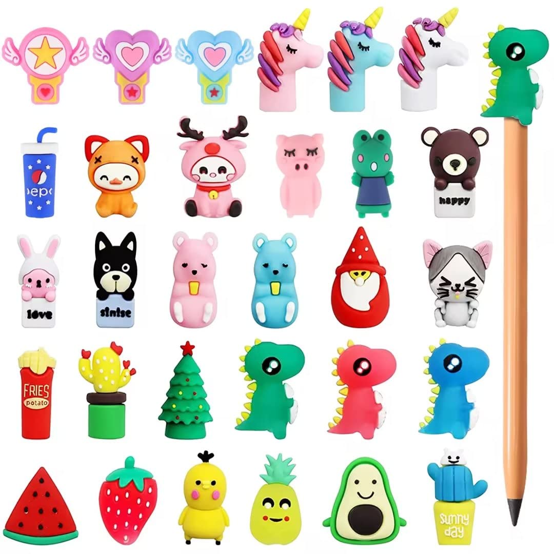 Demarsen 30 Pcs Pencil Toppers for Kids, Cartoon Pencil Set, Novelty ...