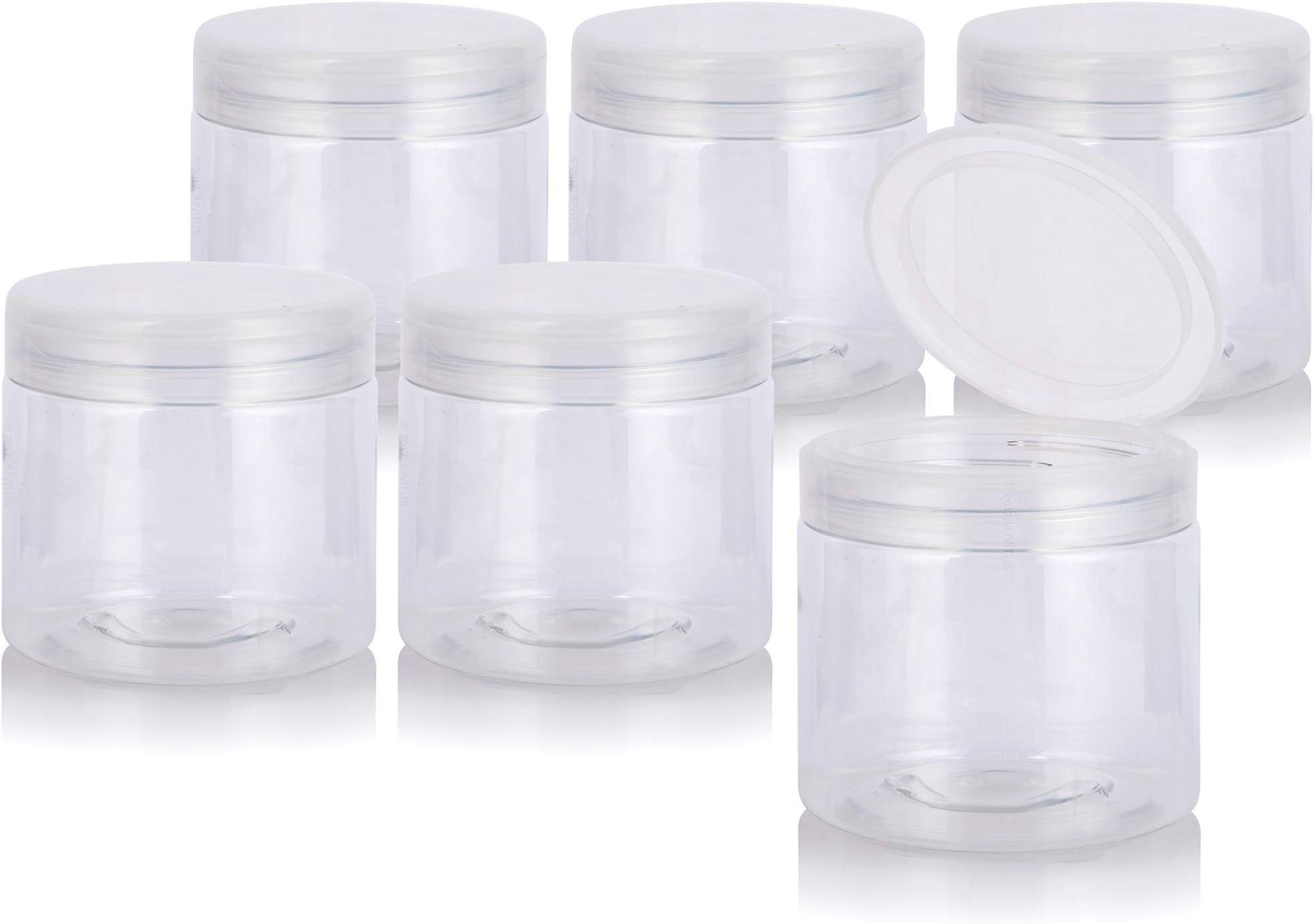 Amazon.com: JUVITUS 16 oz Clear Plastic PET Square Empty Jar with Black ...