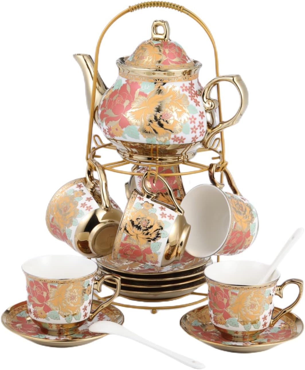 Amazon.com | Tea Cup Set 20 Pieces Europeanism Royal Flower Series with ...