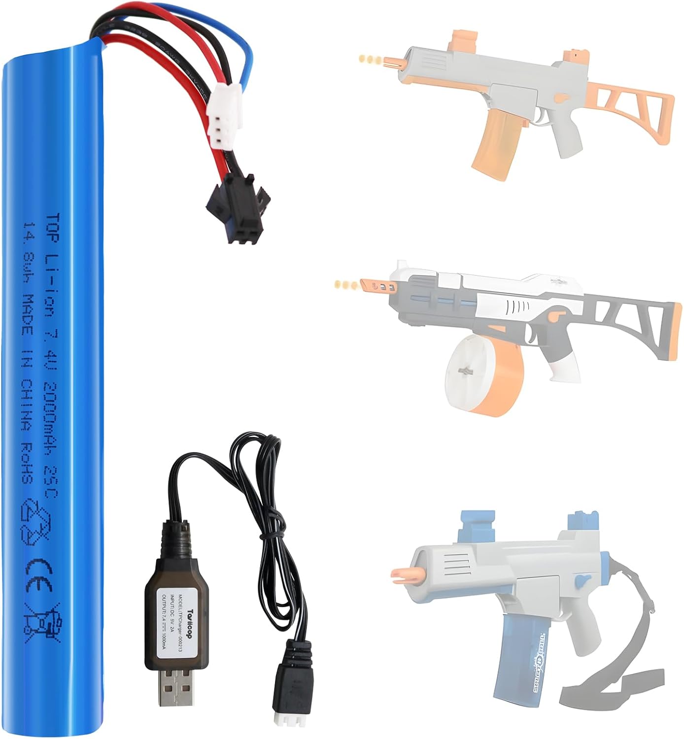 Amazon.com: Tosiicop Airsoft Gel Blaster Battery - 7.4V 2000mAh LiPo ...