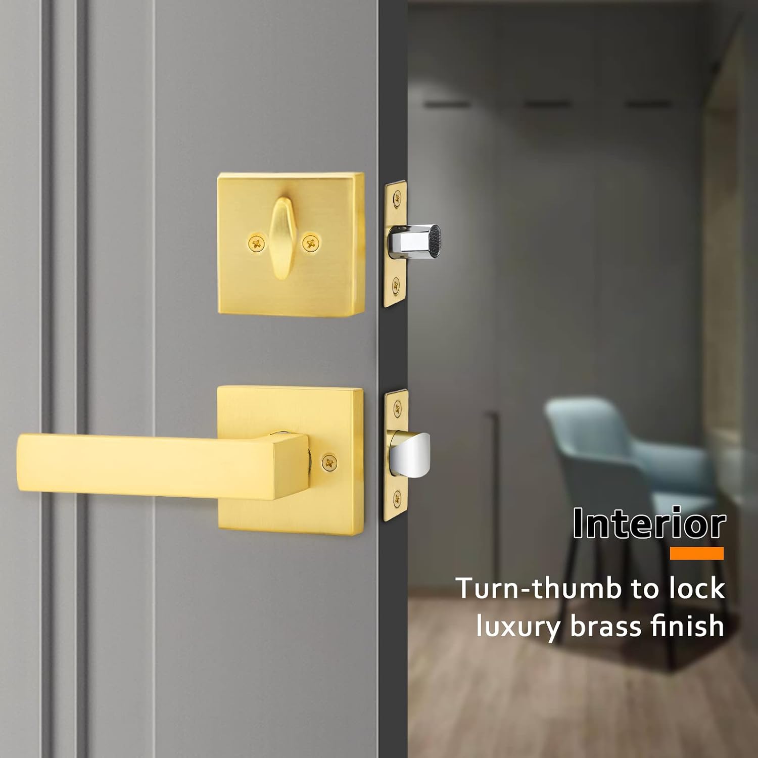 EHOMEWARE Juego de manijas de puerta de entrada doradas Manija de un ...