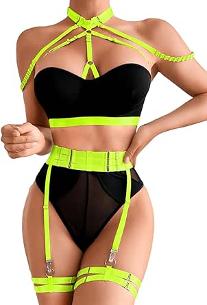 Amazon.com: Kaei&Shi Garter Lingerie For Women Bra And Panty Set,Strappy Strapless Lingerie,Mesh ...