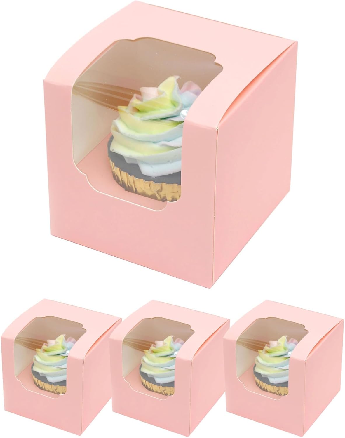 Amazon.com: qiqee Pink Cupcake Boxes Individual 100 Packs 3.5x 3.5x 3.5 ...