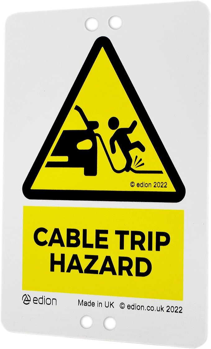 Edion EV Cable Trip Hazard Warning Sign – Attaches to EV Charging Cable ...