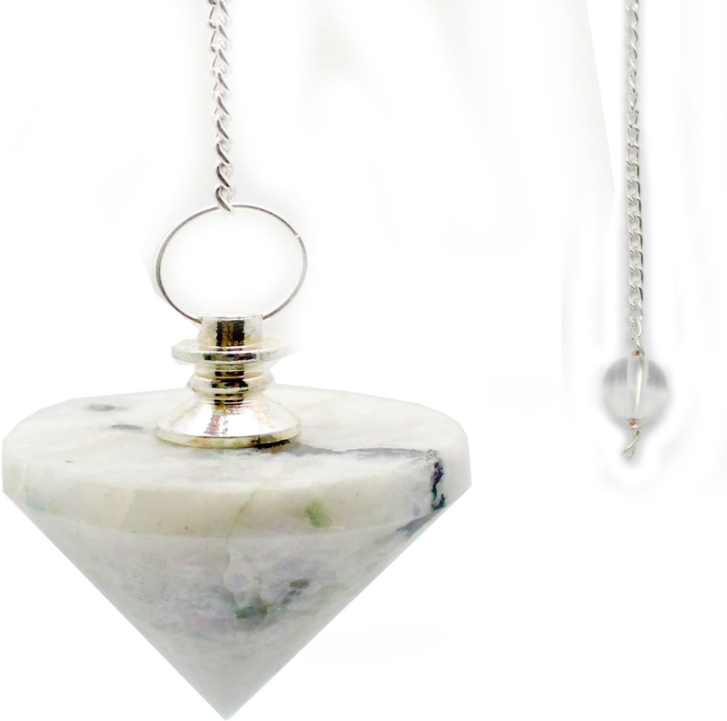ONE White Rainbow Moonstone Point Pendulum Pendant with Silver Toned ...